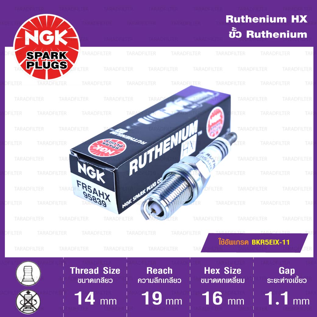 NGK หัวเทียน Ruthenium HX ขั้ว Ruthenium FR5AHX ใช้สำหรับรถ Corolla ...