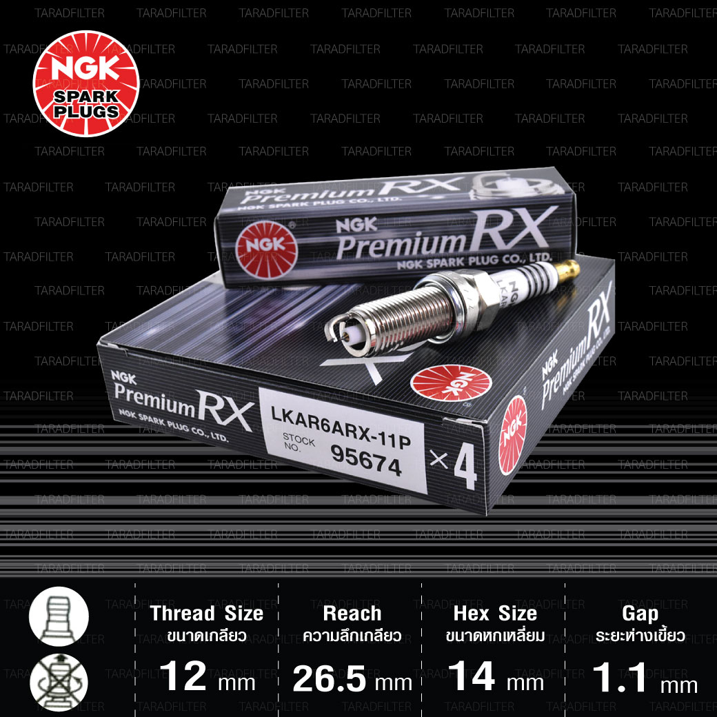 NGK หัวเทียน Premium RX ขั้ว Ruthenium LKAR6ARX-11P [ ใช้อัพเกรด DILKAR6A11 / FXE20HR11 ...