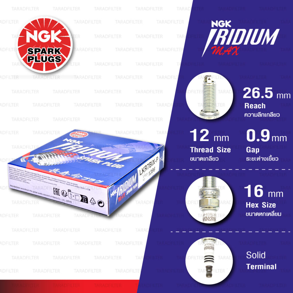 [ LKR7BIX-P ] หัวเทียน NGK Iridium Max ใช้สำหรับ Honda Accord K24Z2 , Civic FB , FC 1.8, FK 1.8 ...